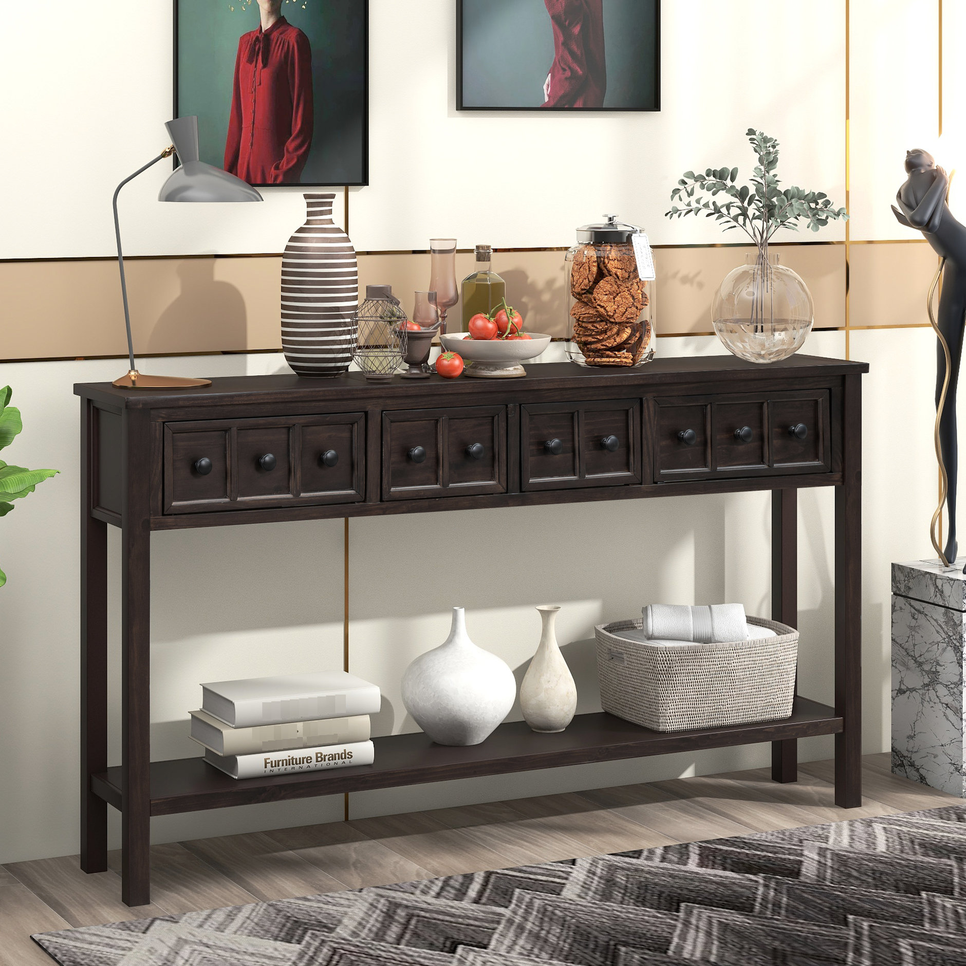 Lark Manor™ Rustic Entryway Table, 60" With Two Drawers And Bottom Shelf For Storage, Turquoise ...